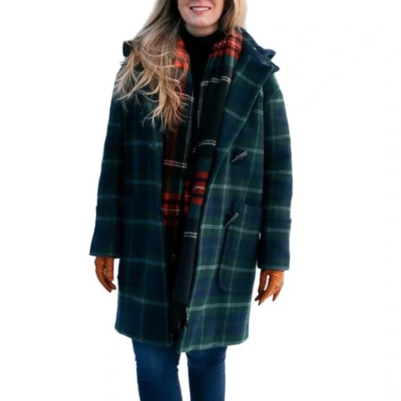J. Crew | Jackets & Coats | J Crew Tartan Plaid Hooded Wool Toggle Coat ...